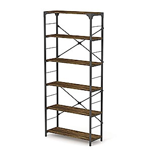 Kiimeey 6-Tier Bookcase Large L31.5 Industrial Black Tall Open Shelf (Vintage)