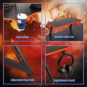 Excited Work Z-Shaped Multifunctional Gaming Desk, 40-inch Computer Desk, Home Desk Writing Desk, Personal Workstation with Headphone Stand and Cup Holder