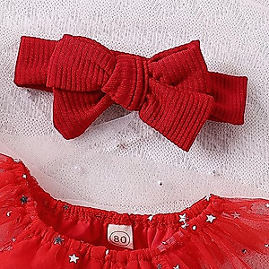 1-5T Baby Girl Sequins Dress Christmas Toddler Clothes Girl Two Piece Outfit Casual Tulle Tutu Dress + Headband Set (A Red, 4-5 Years)