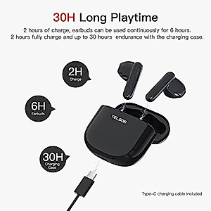 TELSOR Wireless Earbuds for iPhone, Bluetooth Headphones Touch Control Stereo Sound Bluetooth Earbuds with Noise Cancelling Mic for Calls, 30H Playtime, IPX7 Waterproof Earbuds for Android, Black