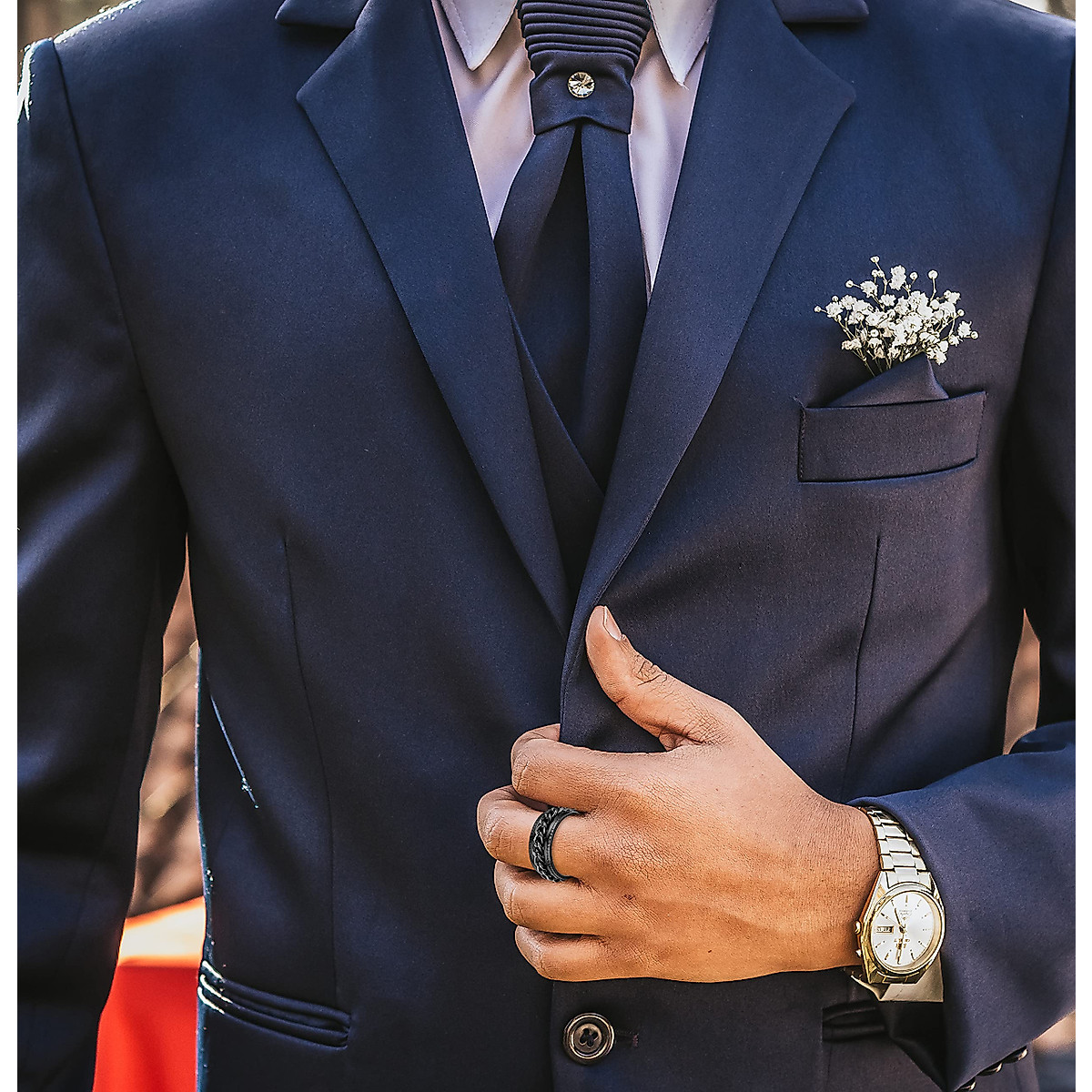 YOOESTORES82 4Pcs Band Rings for Men Stainless Steel Spinner Rings for Men Women Chain Rings Cool Black Ring Set Anxiety Ring Wedding Ring (Black+Silver, 8)