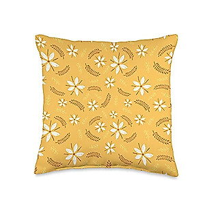Pioneer Country Farm For Woman Pioneer Country Farm Vintage Floral Marigold Yellow Throw Pillow, 16x16, Multicolor