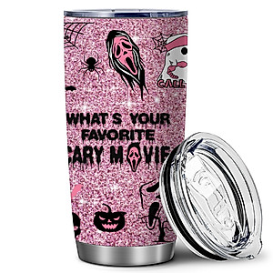 Scream Tumbler,Scary Movie Halloween Tumbler for Women Girls,Ghostface Tumbler Spooky Vibes 20 OZ Horror Scary Face Theme Decor Insulated Cup with Lid,Vacuum Stainless Steel Coffee Mug Stemless Cup