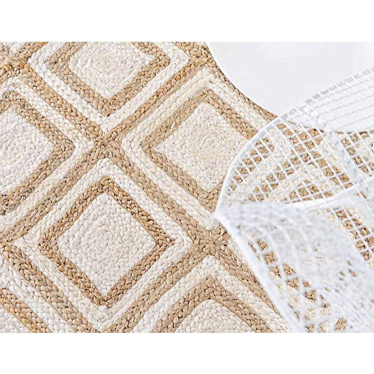 Unique Loom Braided Jute Collection Classic Quality Made Hand Woven with Geometric Design Area Rug, 9' 0" x 12' 0", Ivory/Natural