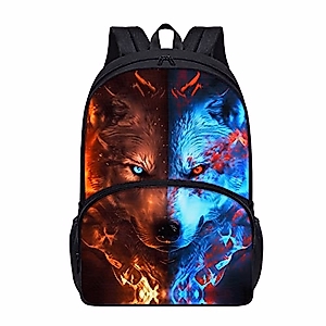 DMOYALA School Backpack for Boys Kids Cool Wolf Backpack Girls Wolf School Bag Lightweight School Bag Casual Daypack Easy to Clean Backpacks 17Inch Large Black Bookbag,Wolf Print Color1