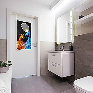 Red Blue Fire Dragon Hanging Laundry Hamper Bag Animal Monster Dirty Clothes Bag,Over The Door Cloth Basket with Hooks, for Bathroom, Bedroom, Storage, Space Saving, Wall, College, Closet