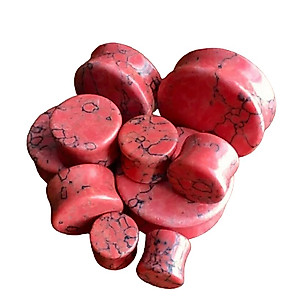 Lobal Domination PAIR of Red Turquoise Organic Stone Plugs Gauges - up to 38mm available! (7/8" (22mm))