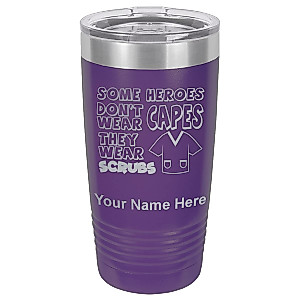 LaserGram 20oz Tumbler Mug | Some Heroes don't Wear Capes, They Wear Scrubs | Personalized Engraving Included (Dark Purple)