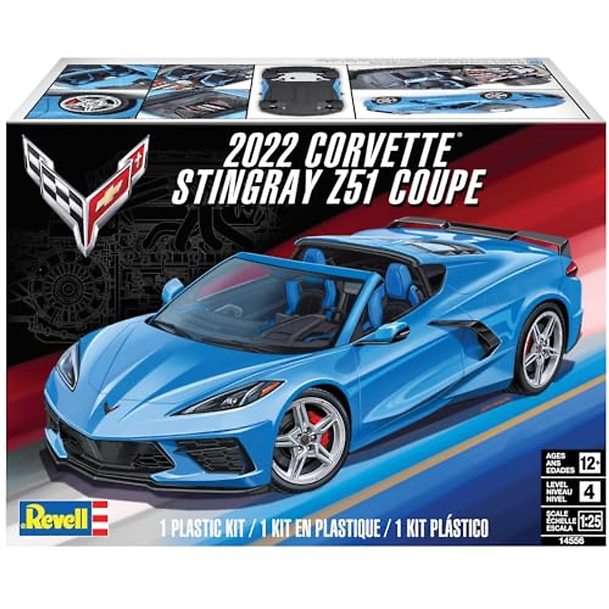Revell 14556 2022 Chevrolet Corvette Stingray Z51 Coupe 1:25 Scale 142-Piece Skill Level 4 Model Building Kit