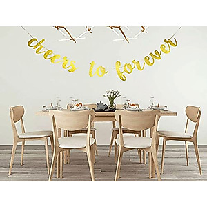 StarsGarden Cheers to Fovever Banner Hanging Garland -Perfect Decoration for Bridal Shower, Engagement, Bachelorette, Wedding Party(Gold)