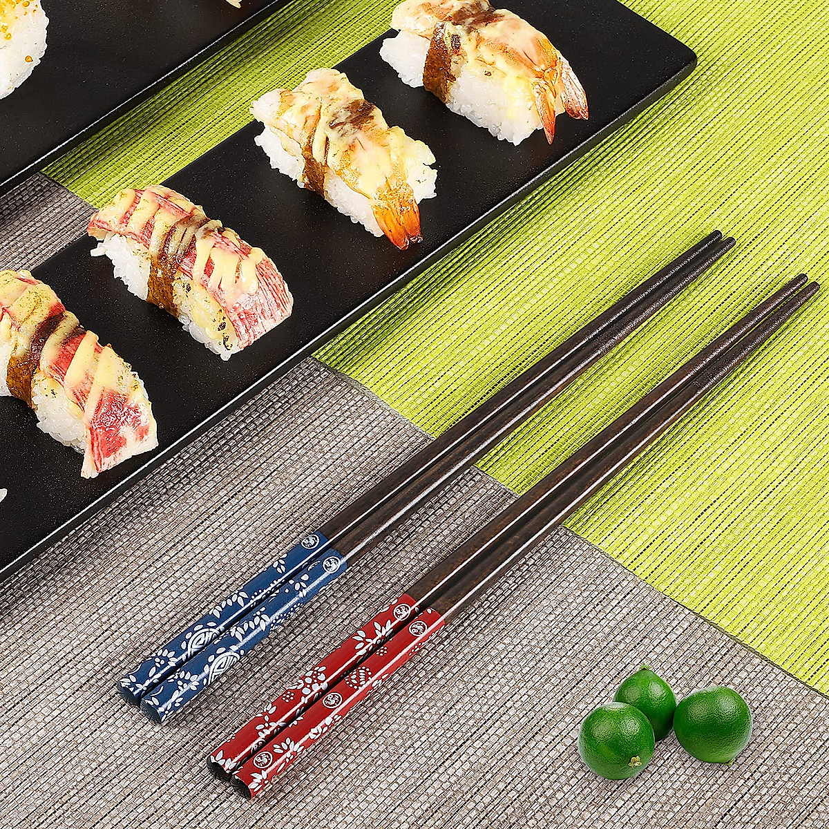 Youda Chopsticks Reusable Japanese Natural Wood Chopsticks 1 Pair with Case, Portable and Dishwasher Safe (Blue)