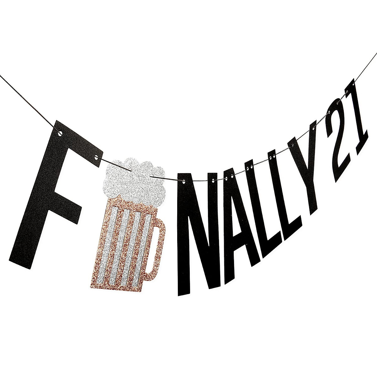 Party101 Finally 21 Banner - 21st Birthday Decorations for Her - Black & Rose Gold Glitter 21 Birthday Decorations for Her- Happy 21st Birthday Decorations for Women - 21st Birthday Banner