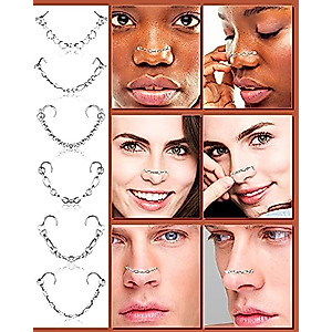 MTLEE Nose Ring Nose Chain Piercing Across Double Nose Stud Chain Jewelry CZ Heart Ball l Shaped Stainless Steel Nose Piercing Stud Nostril Jewelry for Women Men(Silver,1.5 Inch)