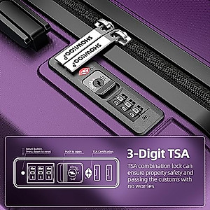 SHOWKOO Luggage Sets Expandable PC+ABS Durable Suitcase Sets Double Wheels TSA Lock 4 Piece Luggage Set Purple