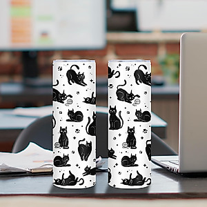 MoYueno Cat Mugs for Cat Lovers, 20oz Slim Black Kitty Tumbler with Lid & Straw & Brush, Kitty Coffee Mugs for Animal Lovers, Animal Gift for Birthday