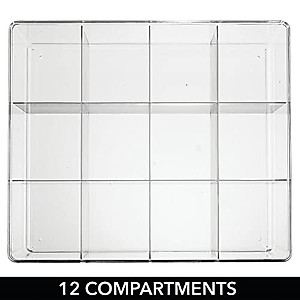 mDesign Plastic 12 Compartment Divided Drawer and Closet Storage Bin - Organizer for Scarves, Socks, Ties Bras, and Underwear - Dress Drawer, Shelf Organizer - Lumiere Collection - 8 Pack - Clear