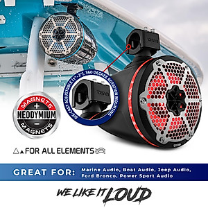 DS18 NXL-X8TPNEO/BK 8" Neodymium Marine Towers with Built-in Passive Radiator, 1" Driver and RGB LED Lights - High Performance, Marine Grade IP65 Rated, 550W Max 180W RMS 4 Ohms (Pair)