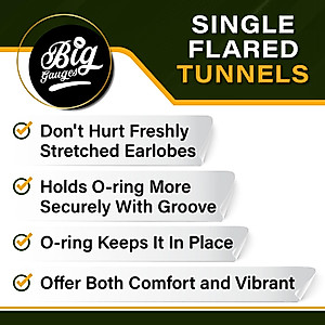 BIG GAUGES 2 Pairs 316L Surgical Steel Black 2g Gauge 6mm Single Flared Piercing Jewelry Stretcher Ear Ring Lobe Tunnel Plug BG0616