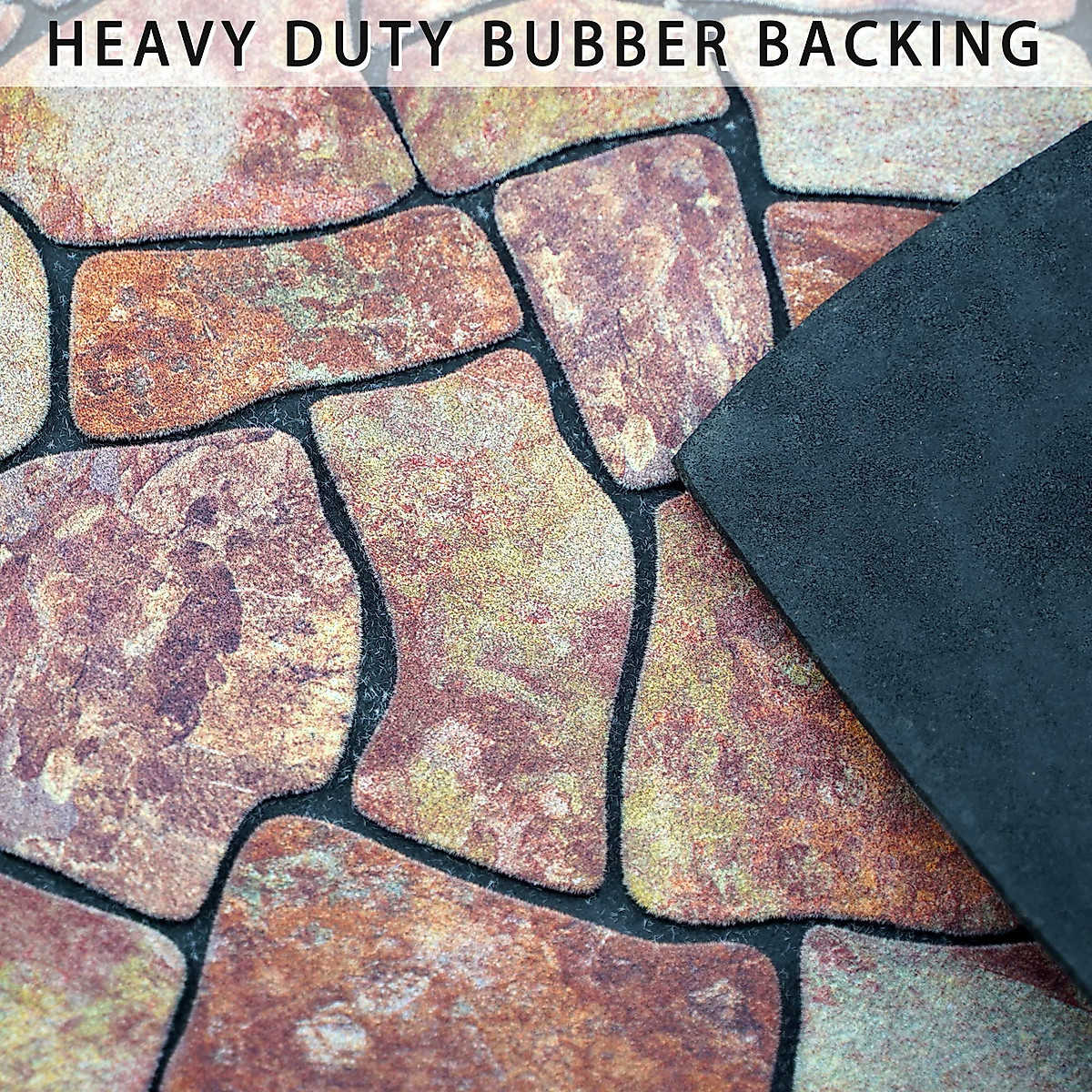 MANO Front Door Mat Outdoor Entrance, Heavy Duty Doormat Half Circle Rug for Outside Entry, Welcome Mat for Indoor Half Round Door Mats with Non Slip Rubber (21" x 33", Cobble)