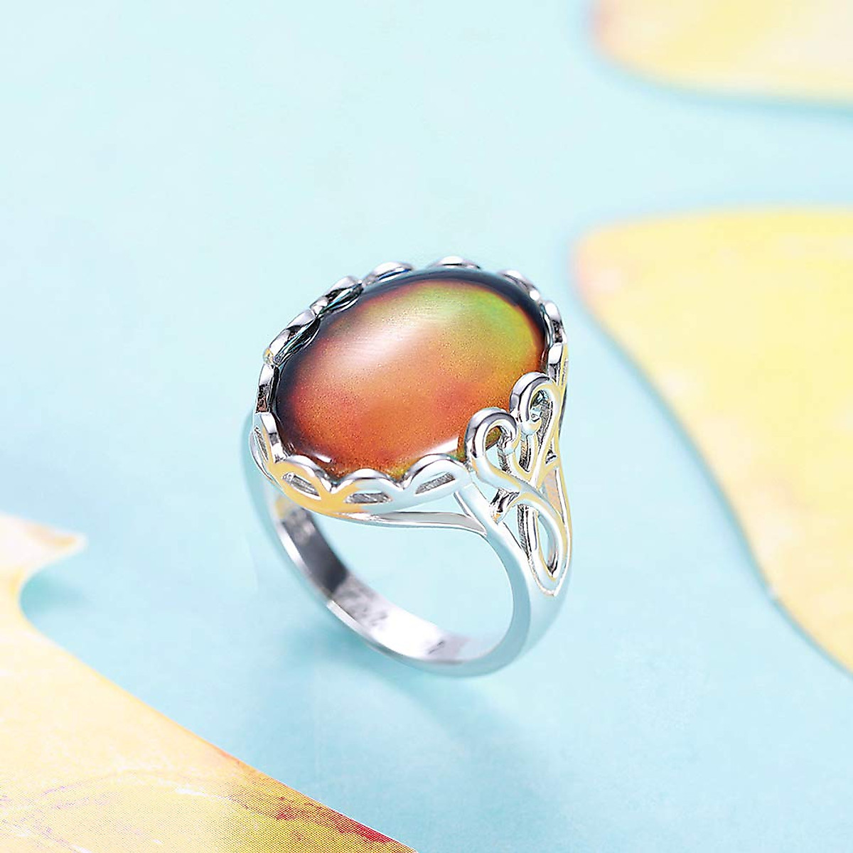 Getname Necklace Mood Ring Sterling Silver Color Changing Ring - Silver Mood Rings Gift for Her - Personalized Engraving Inside - Custom Engraved Color Change Ring Gifts for Women