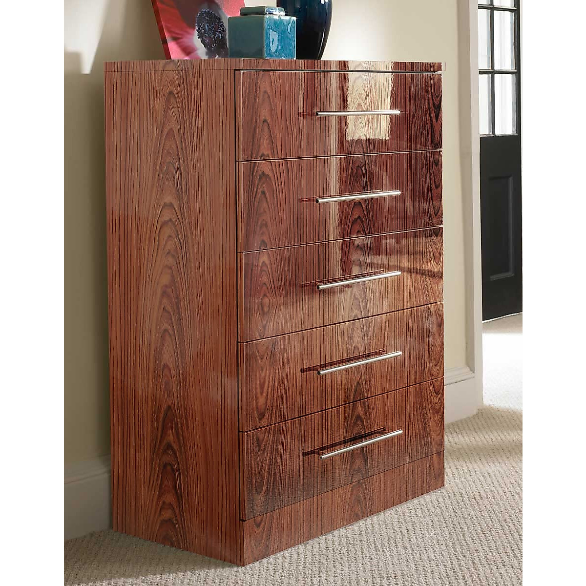 VVIVID High Gloss Red Cedar Striped Wood Grain Faux Finish Textured Vinyl Wrap Roll Sheet Film for Home Office Furniture DIY No Mess Easy to Install Air-Release Adhesive (1ft x 4ft)