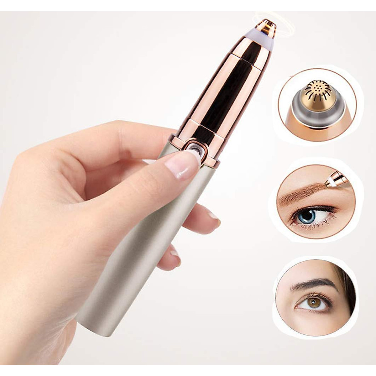 Rechargeable Eyebrow Hair Removal for Women, Painless Electric Eyebrow Trimmer Epilator, Ladies Eyebrow Razor Shaver for Eyebrow Hair Remover with LED Light (Rose Gold)