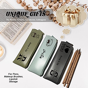 Custom Leather Pencil Case Cosmetic Pouch,Personalized Engraved Logo Text Name Initials Pen Case Small Makeup Pouch Back to School Gifts At College, Office and Travel for Women Men