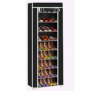 Tidyard 10 Layers 9 Lattices Shoe Cabinet Non-Woven Fabric Shoe Rack Organizer Black for Bedroom, Entryway, Hallway, Home Furniture 22.83 x 11.4 x 63 Inches (L x W x H)