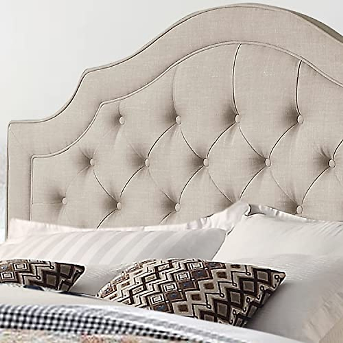 Rosevera Jardin Button Tufted Platform Bed Frame/Fabric Upholstered Bed Frame with Adjustable Headboard/Wood Slat Support,King, Beige