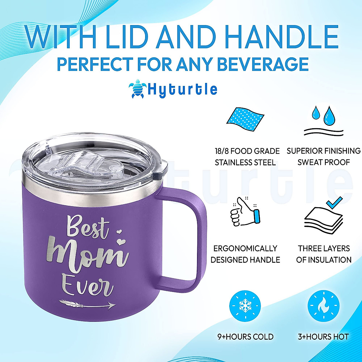 Hyturtle Best Mom Ever Coffee Purple Mug/Tumbler 14oz Gift For Women, Mothers Day Gifts For Mom From Daughter, Son, Kids - Birthday Gift Ideas For Mom - Christmas Gifts For Mom, Her, Wife