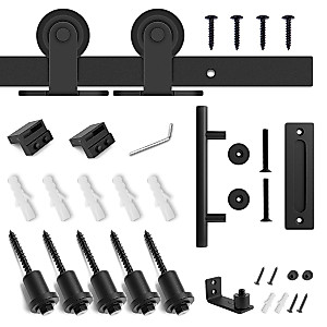 SMARTSTANDARD 6.6 FT Top Mount Sliding Barn Door Hardware Kit Whole Set, Include 1 Pull Handle & 1 Floor Guide, Fit 40" Wide DoorPanel(T Shape Hanger)