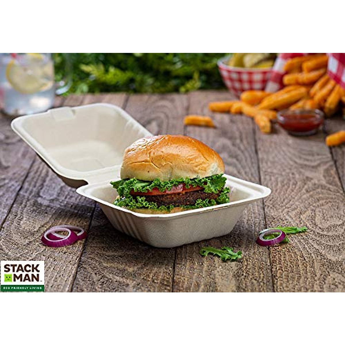 100% Compostable Clamshell Take Out Food Containers [6x6" 50-Pack] Heavy-Duty Quality to go Containers, Natural Disposable Bagasse, Eco-Friendly Biodegradable Made of Sugar Cane Fibers