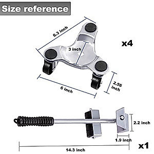 6 Inch Steel Tri-Dolly 3 Wheels Mover Dollys Heavy Duty Furniture Mover Dolly with Lifter, 200lbs Load Capacity Furniture Wheels Appliance Roller for Moving Sofas Refrigerators Piano(4 Pack)