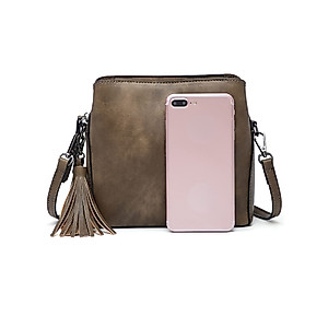 seOSTO Medium Women Crossbody Purse Bag with Tassel (Khaki)