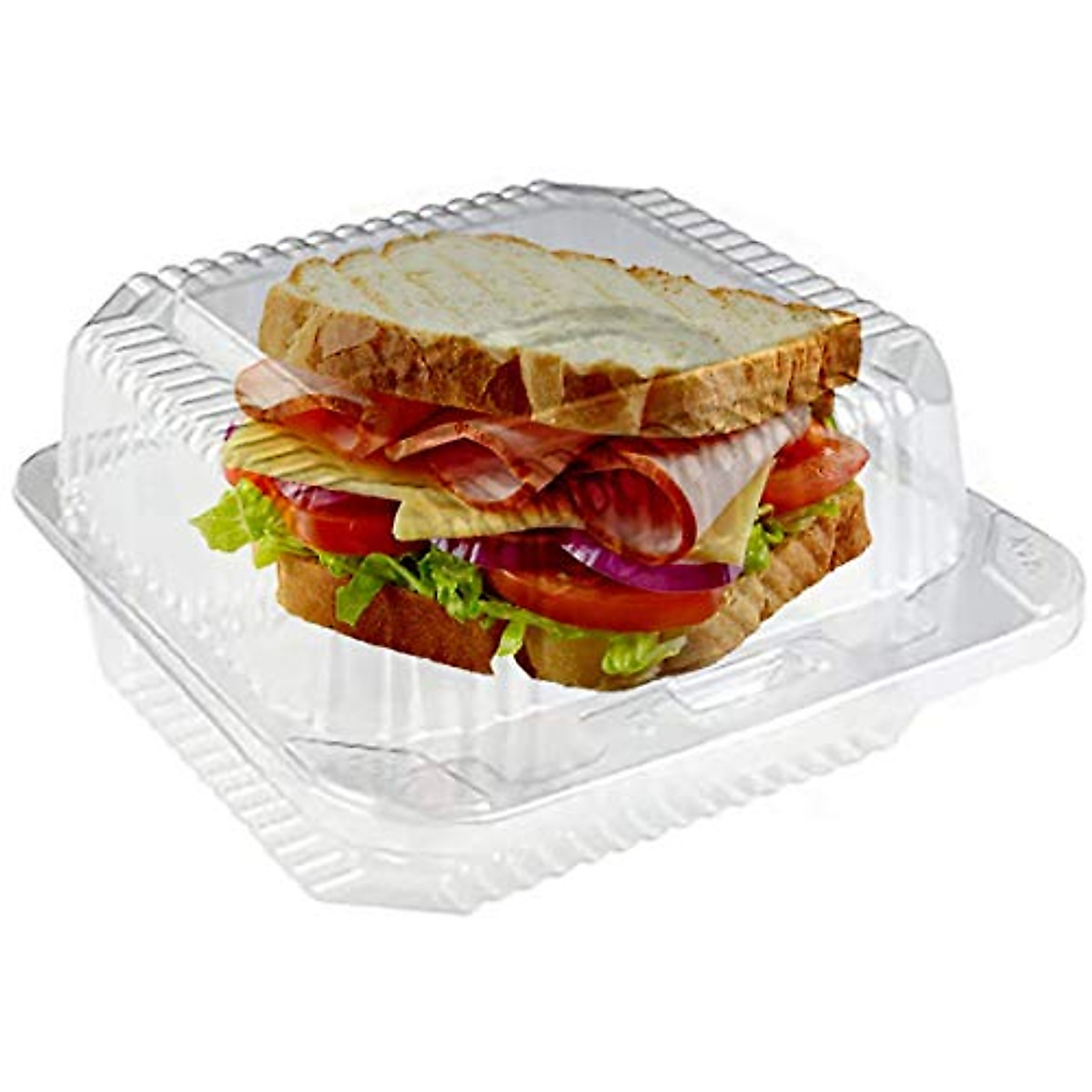 disposable sandwich containers Square plastic Clamshell food containers for Salad Pasta cookies Great for loaf cake Slice Container Clear Hinged Lid plastic takeout tray (Pack of 50)