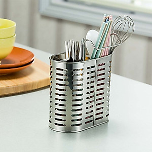 DreamInn Utensil Drying Rack Stainless Steel Hanging 2 Compartments Flatware Storage Drainer, Chopsticks/Spoon/Fork/Knife Drain Basket/Tableware Dinner Service Holder/Cutlery Organizer Caddy (Style B)