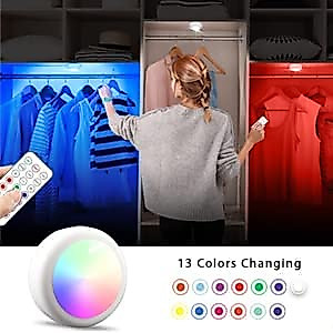 LED Puck Lights, Battery Operated Under Cabinet Light, RGB Color Changing Night Lights with Timer, Dimmable Push Light for Bathroom Kitchen Bedroom, 6 Pack