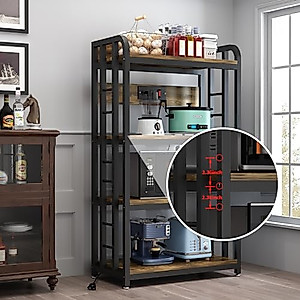 SIREDEEP Bakers Rack with Power Outlet ，4-Tier Kitchen Baker's Rack, Kitchen Microwave Stand with Storage Suitable for Kitchen, Living Room, Dinning Room，Coffee Bar(Rustic Brown)