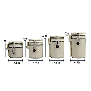 Home Basics Canister Sets For The Kitchen (4 Piece Set) Beige, High Gloss Ceramic Decorative Kitchen Set | With Wooden Spoons, Countertop Set For Flour, Sugar, Coffee, and Snacks