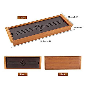 Natural Bamboo Tea Tray Drainage Type Cup Plate Traditional Chinese Style Serving Tray Kung Fu Tea Accessory 14.96 x 5.28 x 1.49inch