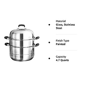 MANO Steamer Pot for Cooking 11.8 inch Steam Pots with Lid 2-tier Stainless Steel Steaming Pot Multipurpose Cookware with Handle for Vegetable, Dumpling, Stock, Sauce, Food