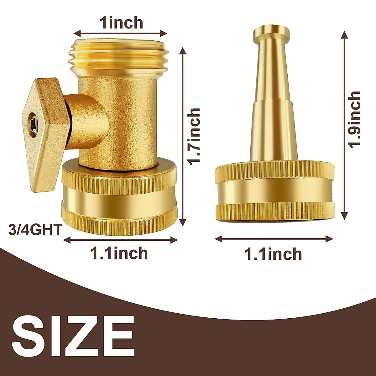 4 Pack Brass Water Nozzle, Pressure Nozzle, Hose Jet Nozzle, Garden Hose Nozzle Heavy Duty 3/4" GHT