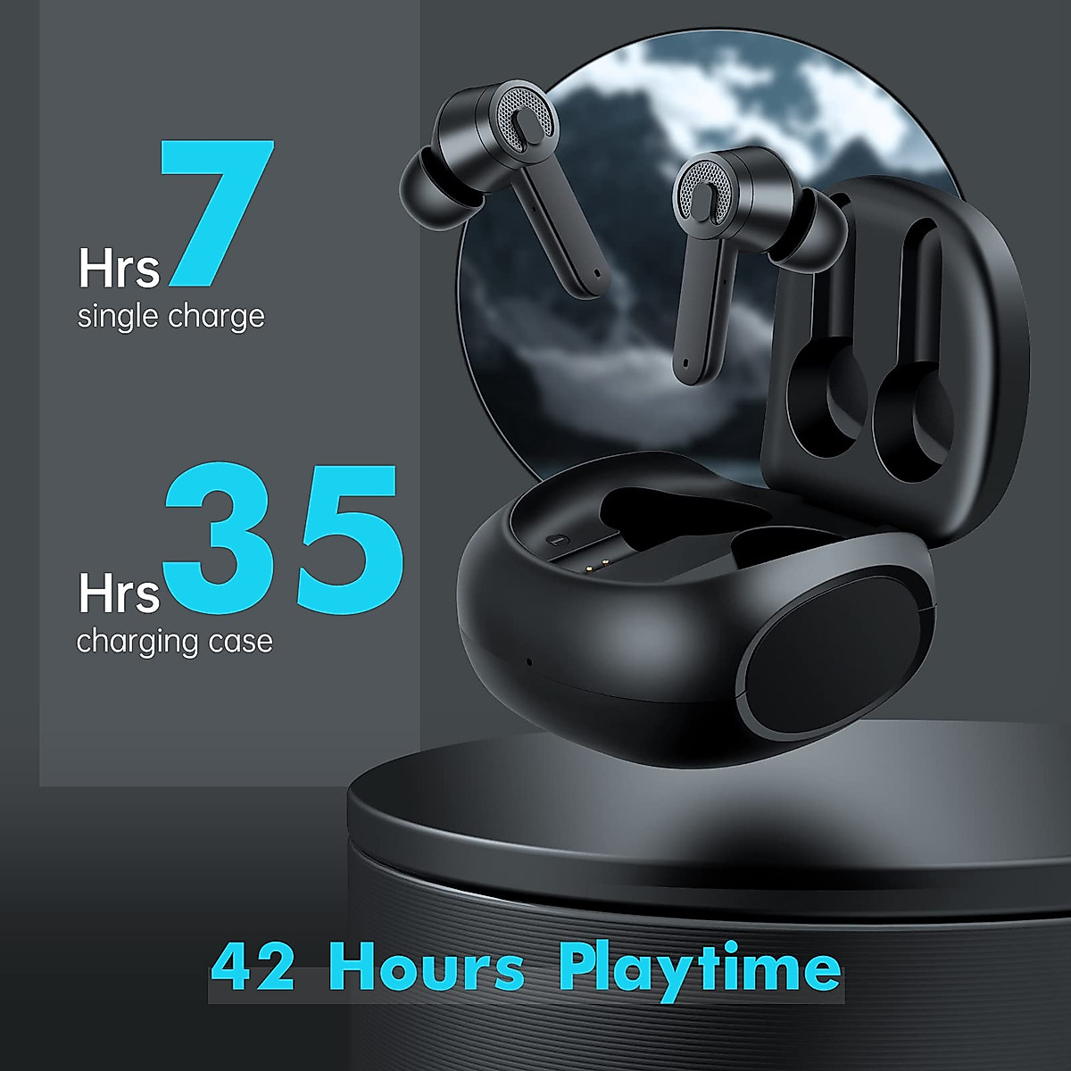 vinlley Bluetooth Headphones, True Wireless Earbuds, in Ear Running Earphones with Noise Cancelling Mic, Built-in Microphone, IPX7 Waterproof, Upgrade Wireless Headset for Laptop/Sports, ES06 Black