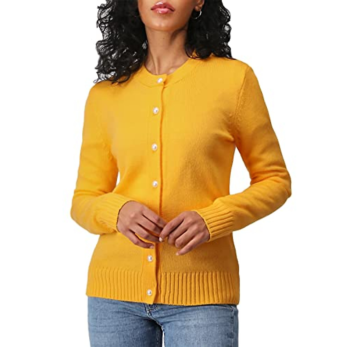 OSABASA Womens Casual Slim Fit Button Closure Long Sleeve Cardigans Yellow US XL (OSCWOCAL001)