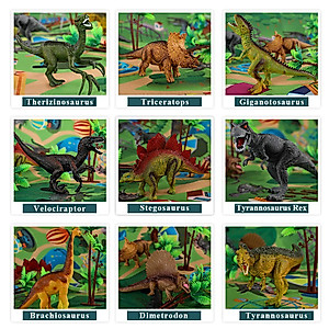 TEMI Dinosaur Toys for Kids 3-5, Realistic Jurassic Dinosaurs Figures with Play Mat & Trees to Create a Dino World Includes T-rex, Triceratops, Velociraptor, Gift for Toddler Boys & Girls 3 4 5 6 7