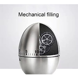 Egg Timer Stainless Steel Mechanical Rotating Alarm 60 Minutes Count Down Timer for Cooking Learning Egg Kitchen Timer（Silver，Egg Shape）