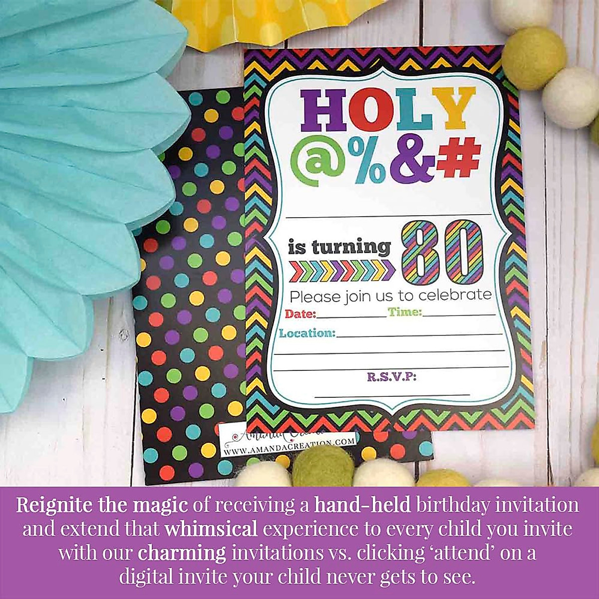 HOLY @% 80th Birthday Party Invitations, 20 Funny 5x7 Fill In Cards with Twenty White Envelopes for Milestone Birthdays by AmandaCreation