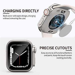 Yolovie 2 in 1 Waterproof Case Compatible for Apple Watch 45mm Screen Protector Series 9/8/7 [ Looks Like Ultra Style Case ] iWatch Tempered Glass Protective PC Back Cover Accessories 45mm, Titanium