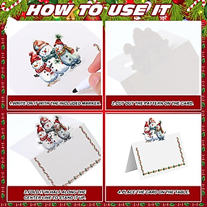 Spakon 100 Pcs Christmas Place Cards with 2 Pens Holiday Seating Name Card Folding Rustic Table Place Setting Cards Xmas Colorful Name Tent Cards for Christmas Dinner Brunch Birthday Holiday Party