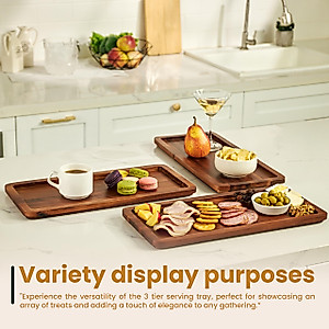 Tidita 3 Tier Serving Tray Acacia Wood - Cupcake Stand & Tower Serving Trays - 3 Tiered Wooden Large Serving Platter for Dessert - Food Display Stands & Charcuterie Board for Party, Picnic, Buffet